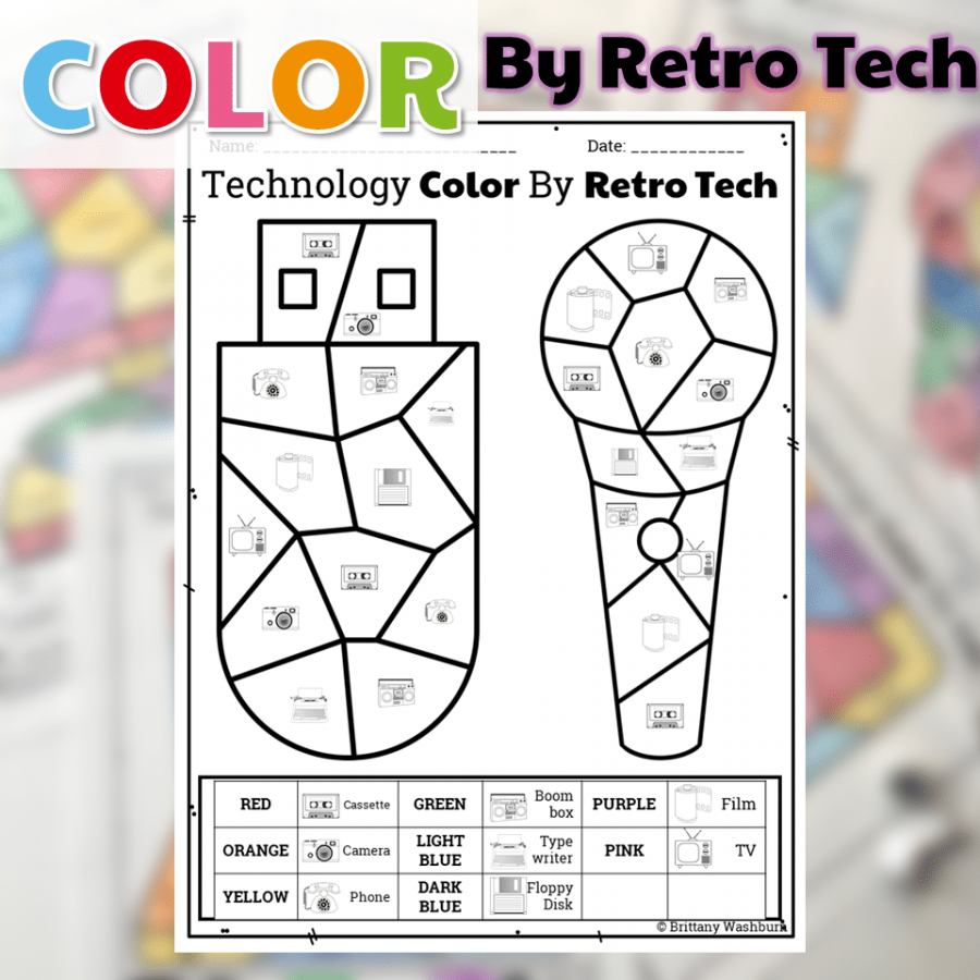Technology Color By Retro Tech Printables - Technology Curriculum